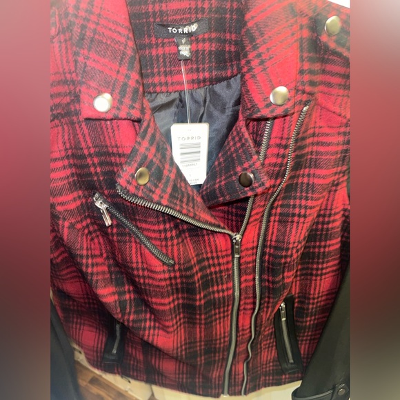 torrid | Jackets & Coats | Torrid Red Black Plaid Mixed Fabric Moto ...